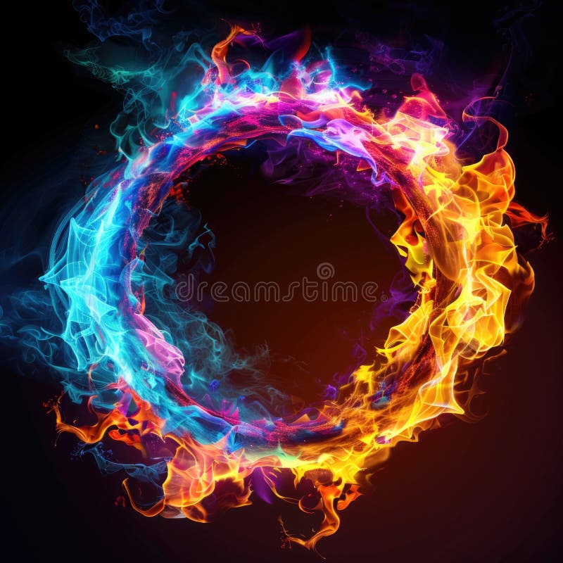 Fire Blazing Ring Engulfed in Multi-colored Fire and Colored Plasma. a ...