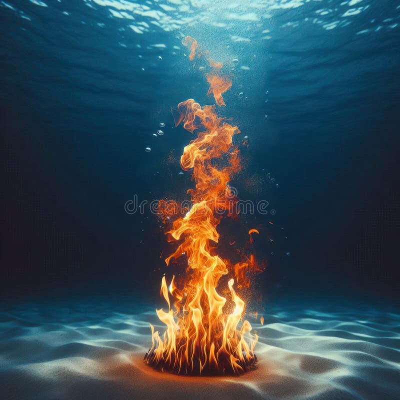 Fire Blazing Under Water, a Paradox of Nature. Stock Image - Image of submersion, heat: 337397523