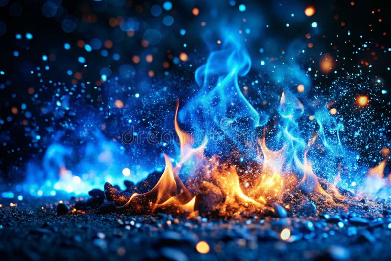 Fire Blue Embers Particles on Black Background Stock Illustration ...
