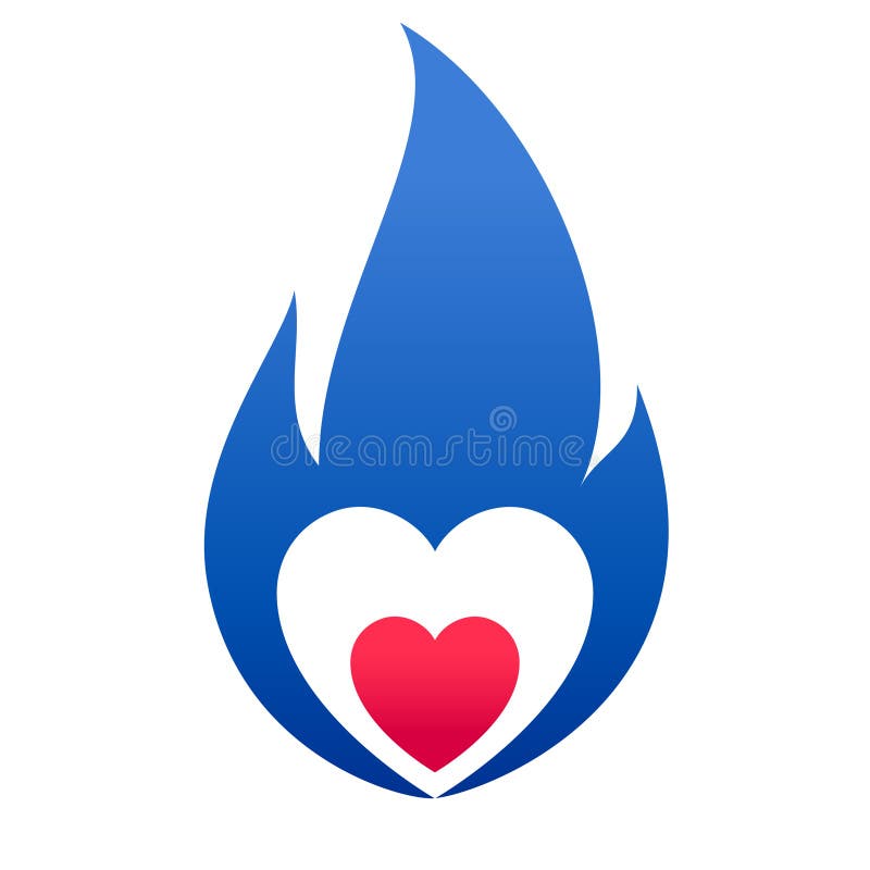 Fire Blue Flame, Hot Red Heart Symbol Stock Vector - Illustration of ...