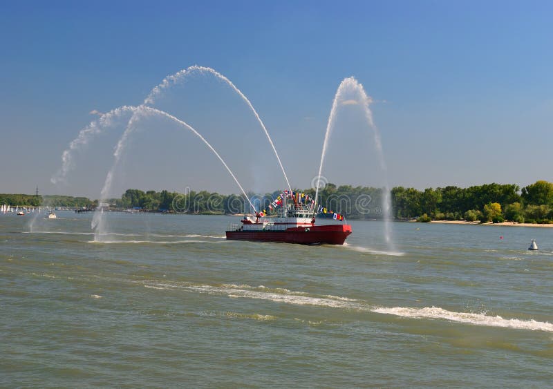 Fire boat stock image. Image of boat, ripples, wave, ship - 28271955