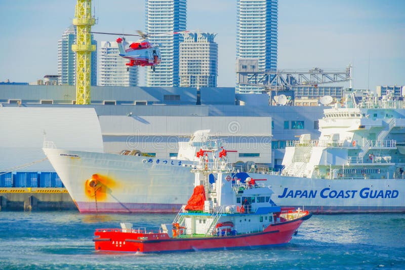 Fire Boat and Disaster Prevention Helicopter Editorial Photo - Image of ...