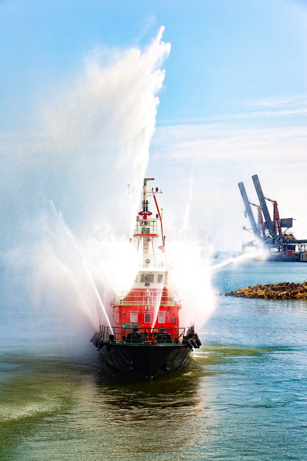Fire boat show stock photo. Image of pier, action, float - 71879616