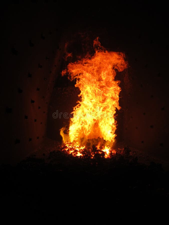 Fire in the boiler grate stock image. Image of biomass - 17435847