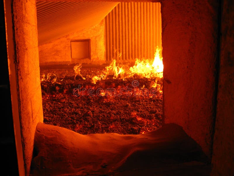 Fire in the boiler grate stock image. Image of biomass - 17435847
