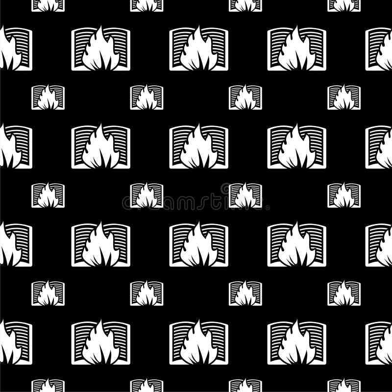 Fire and Book Icon Seamless Pattern on Black Stock Vector ...