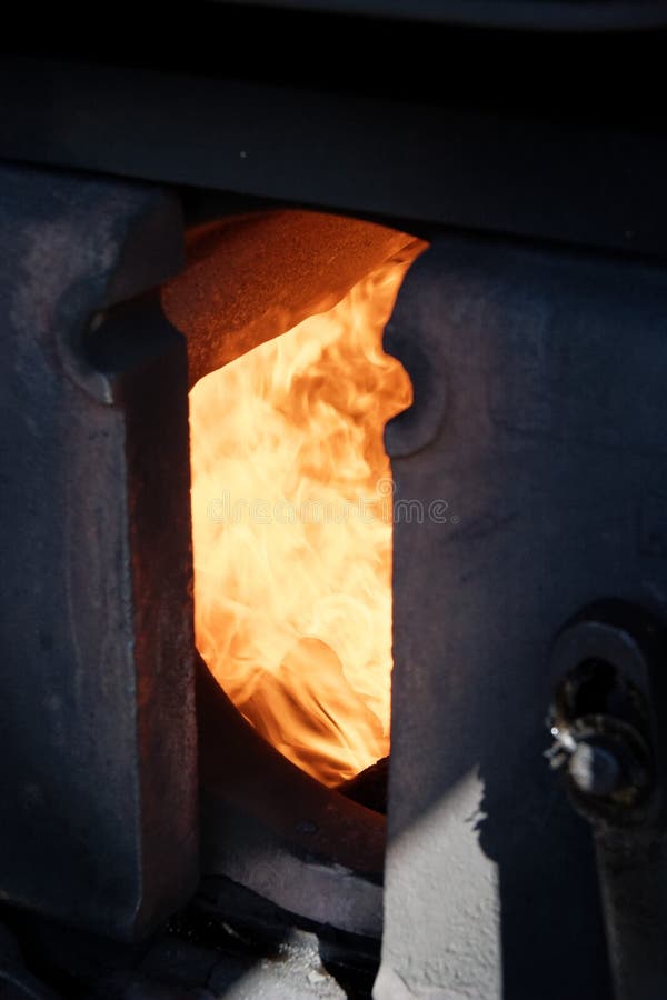 Fire Box with Raging Fire in Cab of Steam Train. Stock Photo - Image of ...