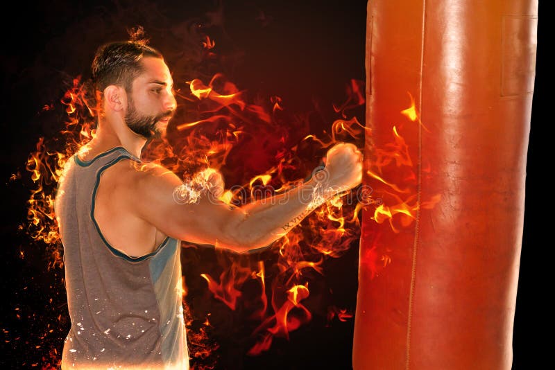 Fire boxer stock image. Image of arts, fist, energy, kickboxing - 54645165