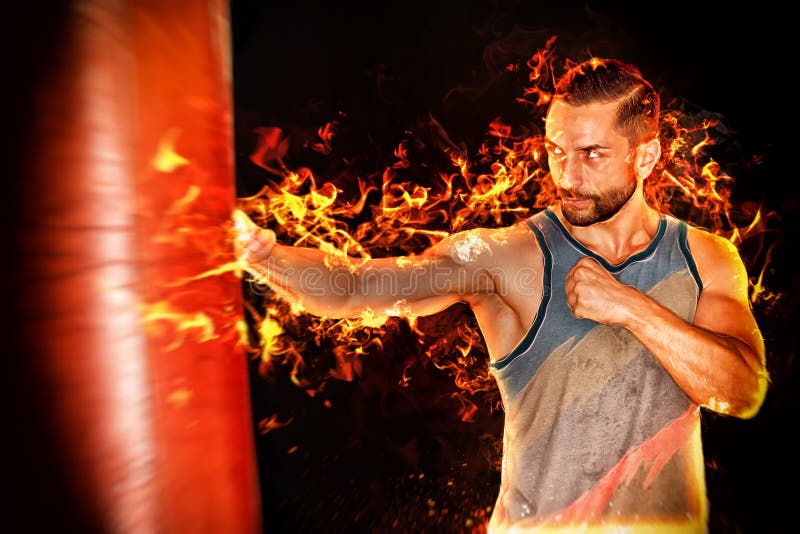 Fire boxer stock image. Image of arts, fist, energy, kickboxing - 54645165