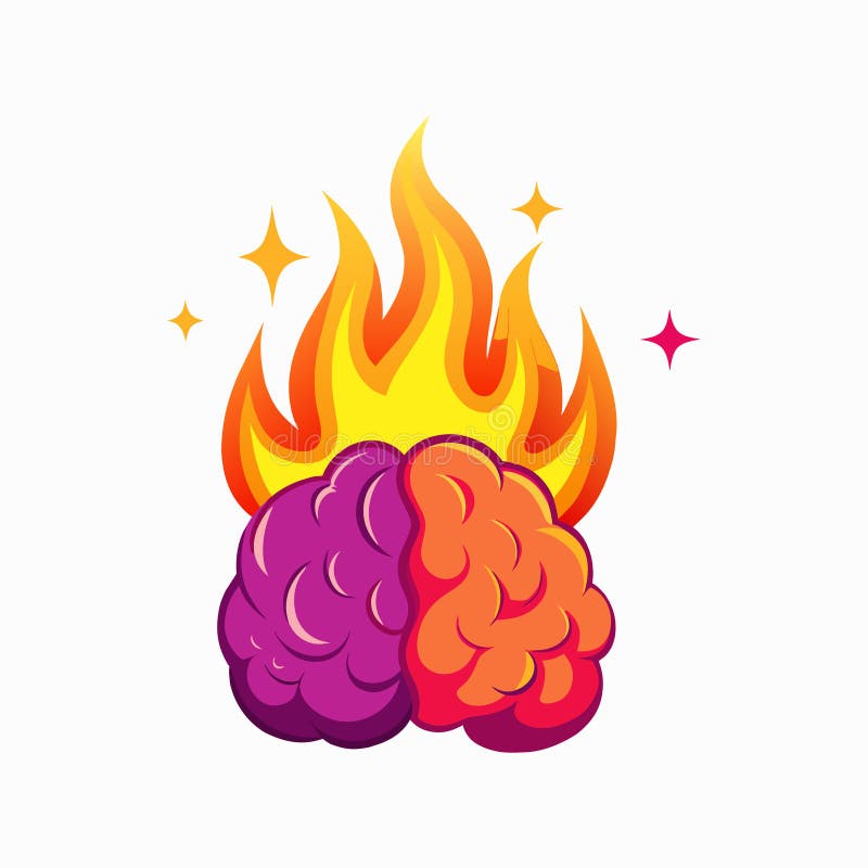Fire in Brain. Flame in an Anatomical Brains Stock Vector ...