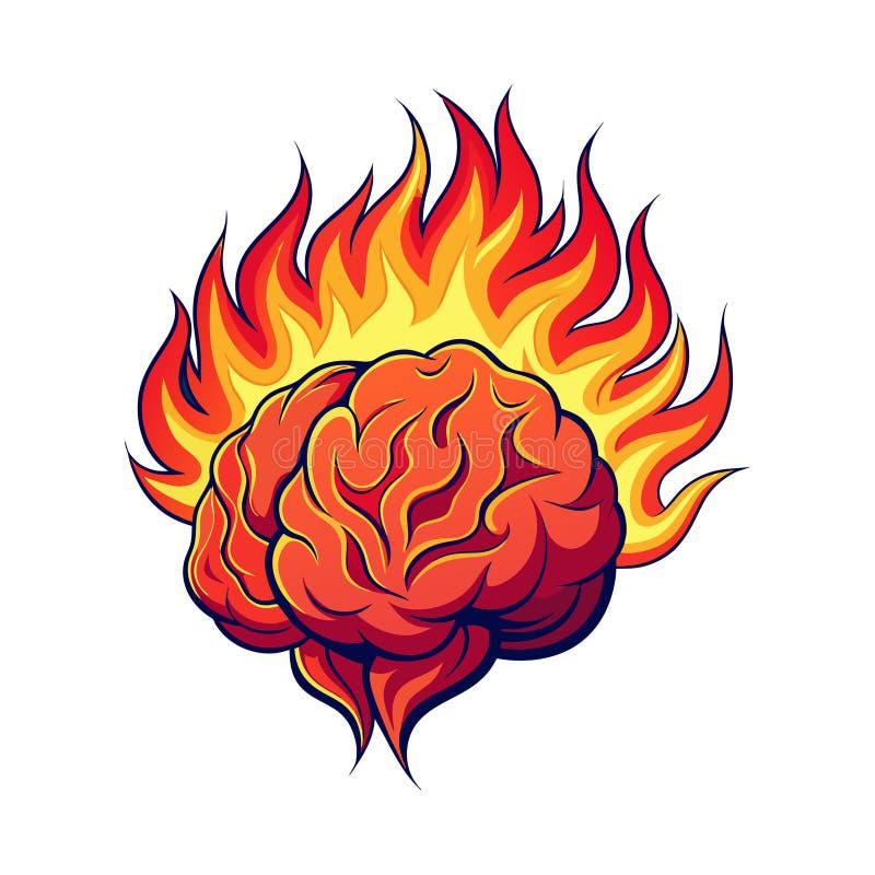 Fire in Brain. Flame in an Anatomical Brains Stock Vector ...