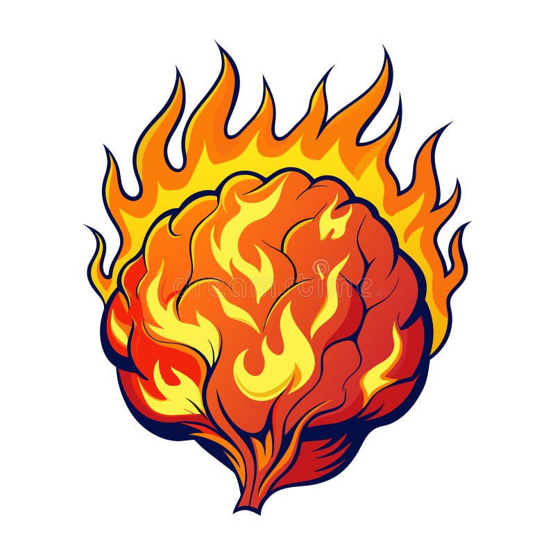 Fire in Brain. Flame in an Anatomical Brains Stock Illustration ...