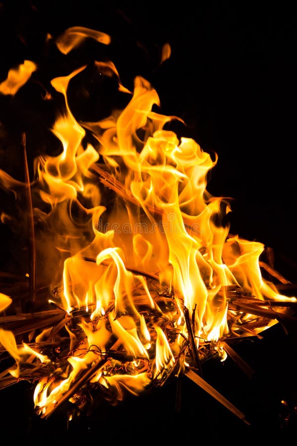 Fire in the Brazier on a Dark Night Stock Image - Image of forest ...