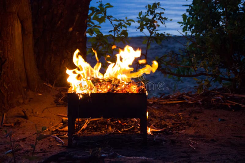 Fire in the Brazier on a Dark Night Stock Photo - Image of abstract ...