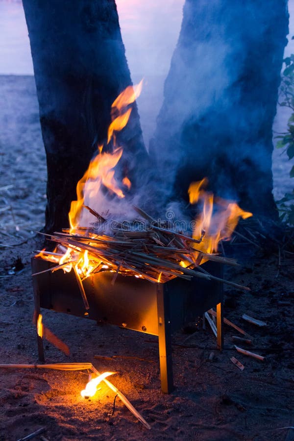 Fire in the Brazier on a Dark Night Stock Image - Image of burn, forest ...