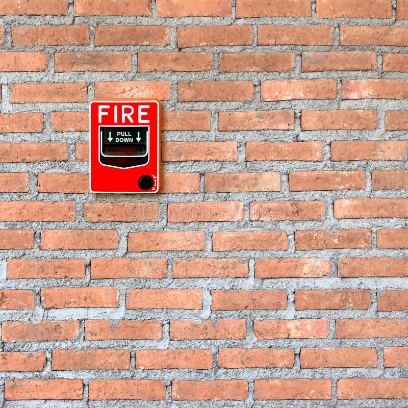 Fire Break Glass Alarm Switch on Brick Wall Background Stock Image ...