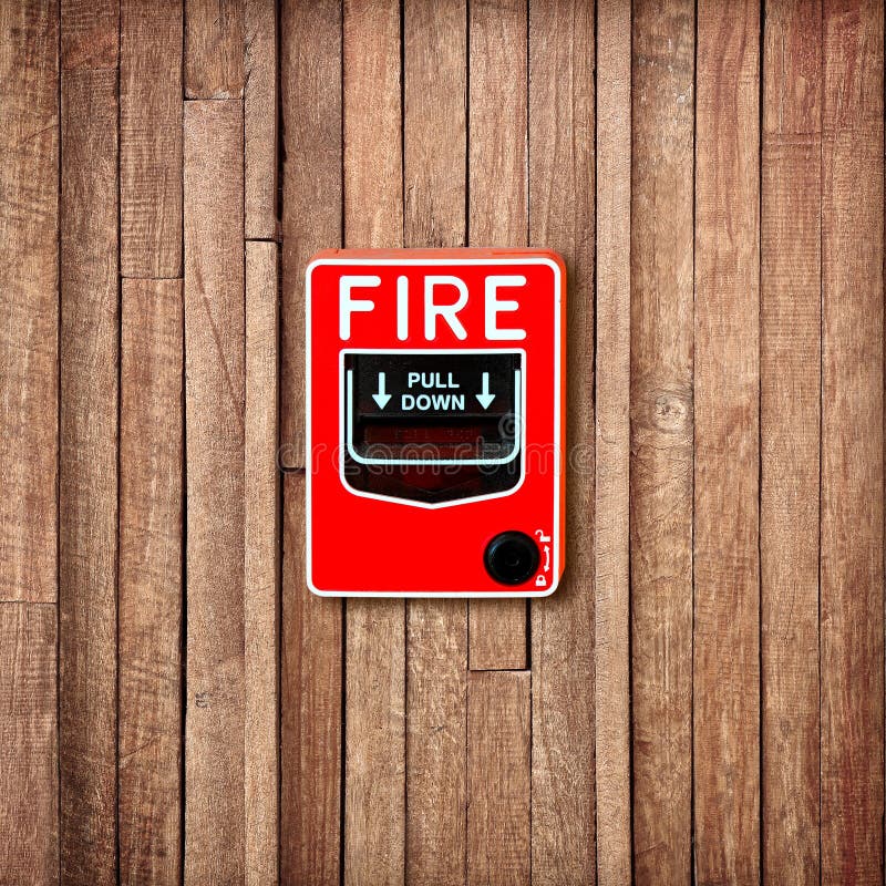 Fire Break Glass Switch on Wooden Wall Background Stock Image - Image ...