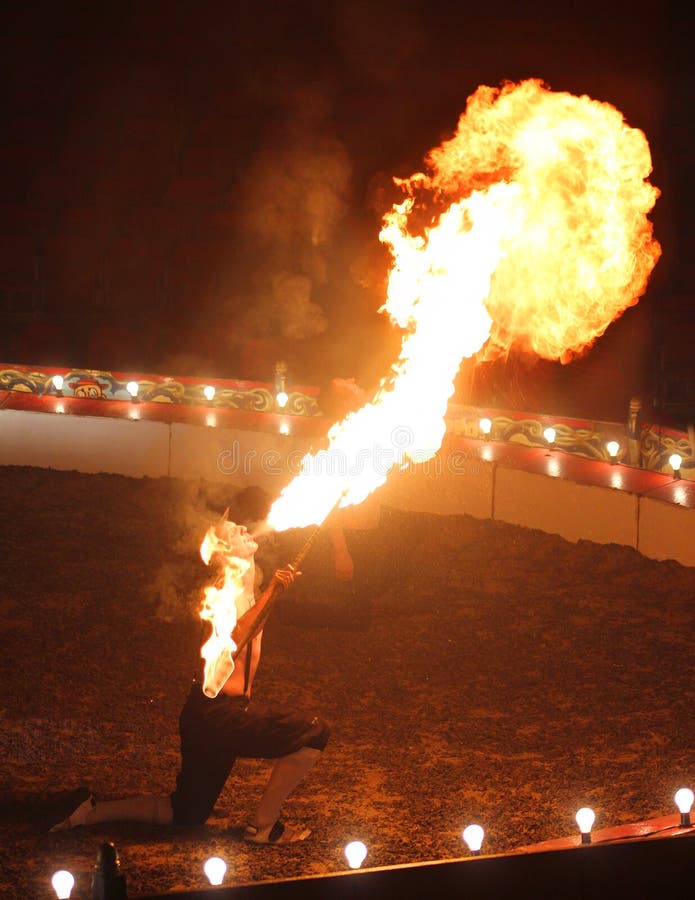 Fire Breathing Circus Flame Show Stock Photo - Image of activity ...