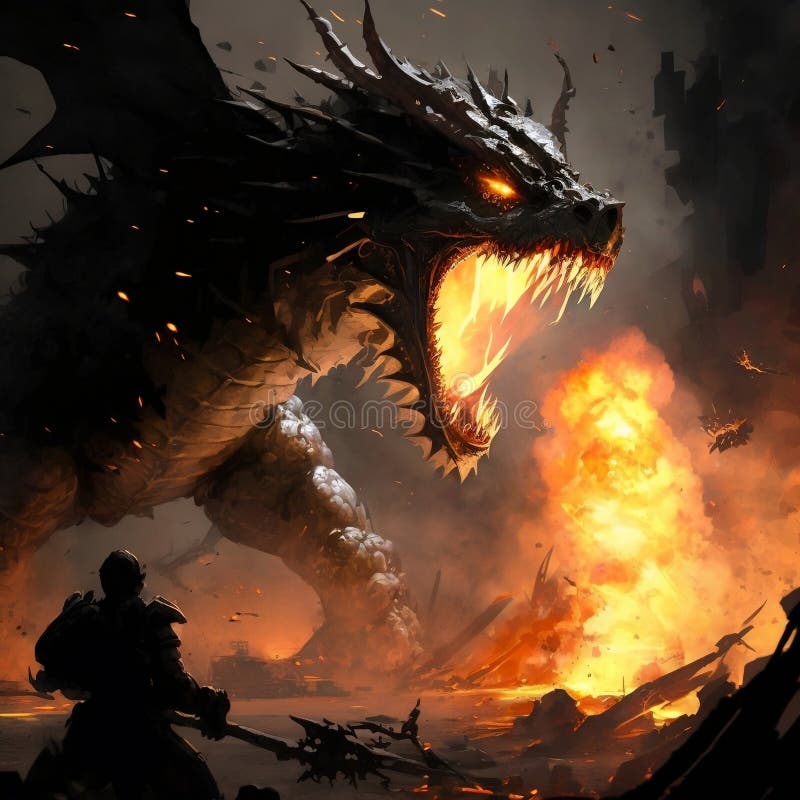 Fire Breathing Dragon Black Stock Illustrations – 223 Fire Breathing ...