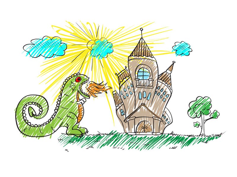 Fire-breathing Dragon Attacking the Castle Stock Illustration ...