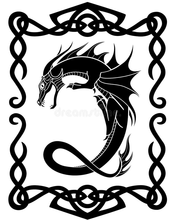 Fire-breathing Dragon in a Celtic Frame - a Vector Silhouette Picture ...