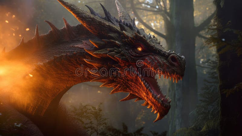 Fire-Breathing Dragon in a Mythical Forest. Generative AI Stock ...