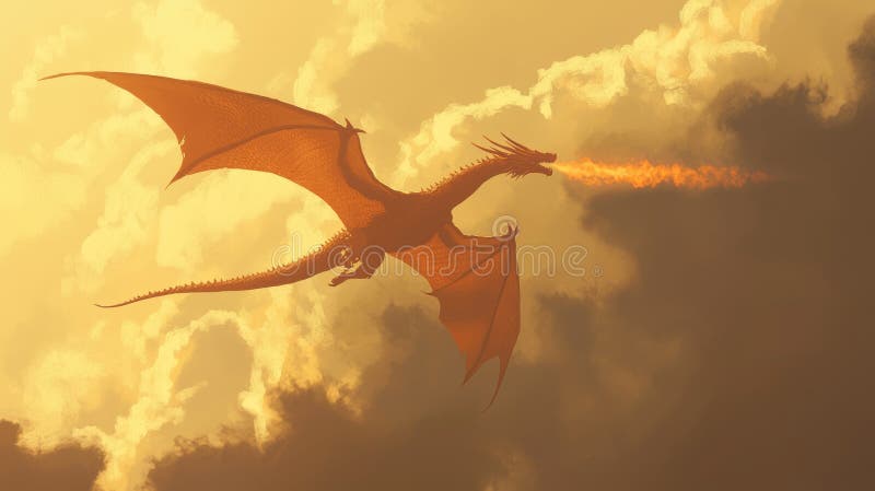Fire-breathing Dragons Flying through a Cloudy Sky Stock Image - Image ...