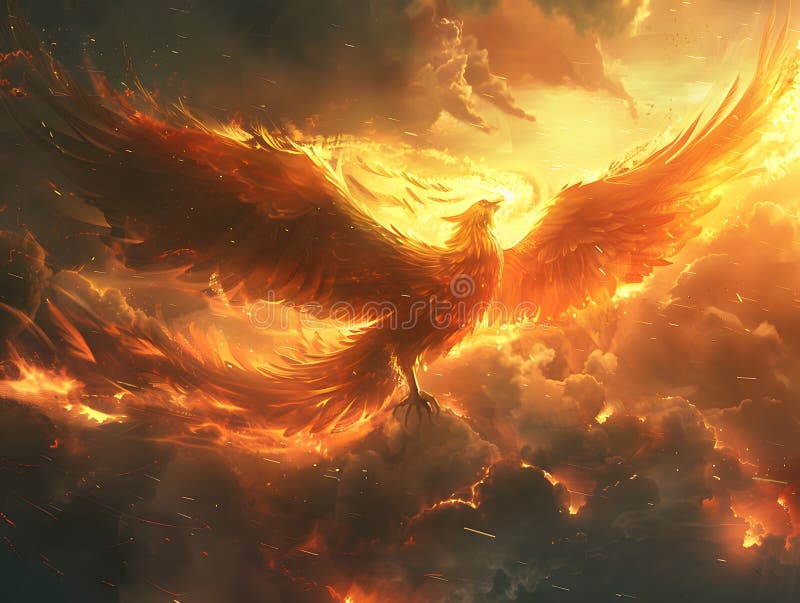 Fire-breathing Phoenix Rising from the Ashes Stock Illustration ...