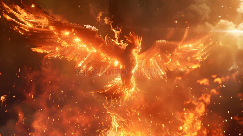 Fire-breathing Phoenix Rising from the Ashes Stock Illustration ...
