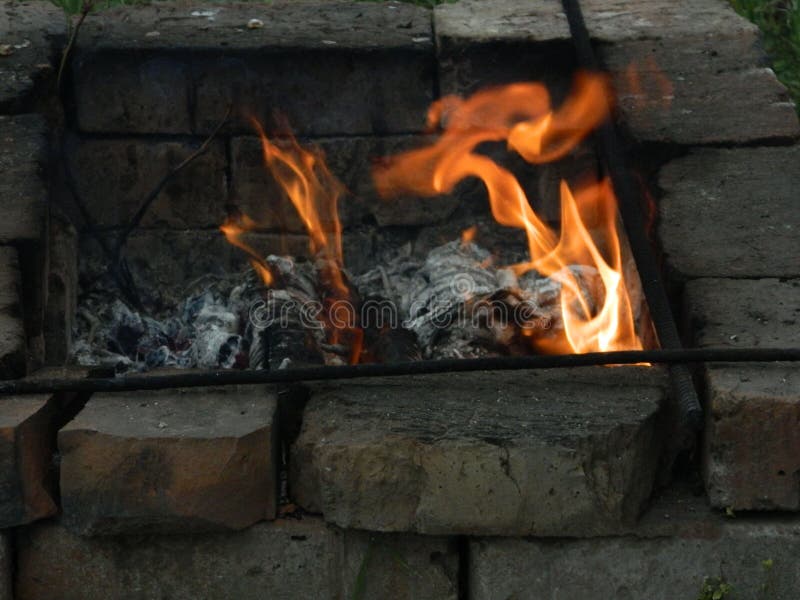 The Fire between the Bricks Stock Photo - Image of flame, fire: 85024798