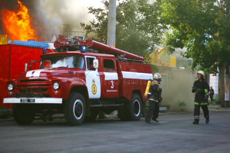 The Fire Brigade Came To the Fire Call. Firefighters Work Concept ...