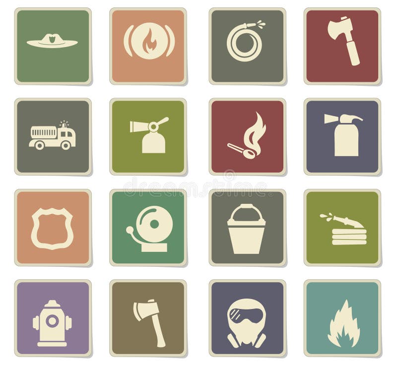 Fire brigade icon set stock illustration. Illustration of symbol - 89848891