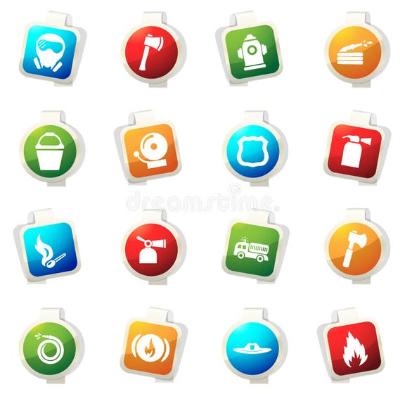 Fire brigade icons set stock illustration. Illustration of helmet ...
