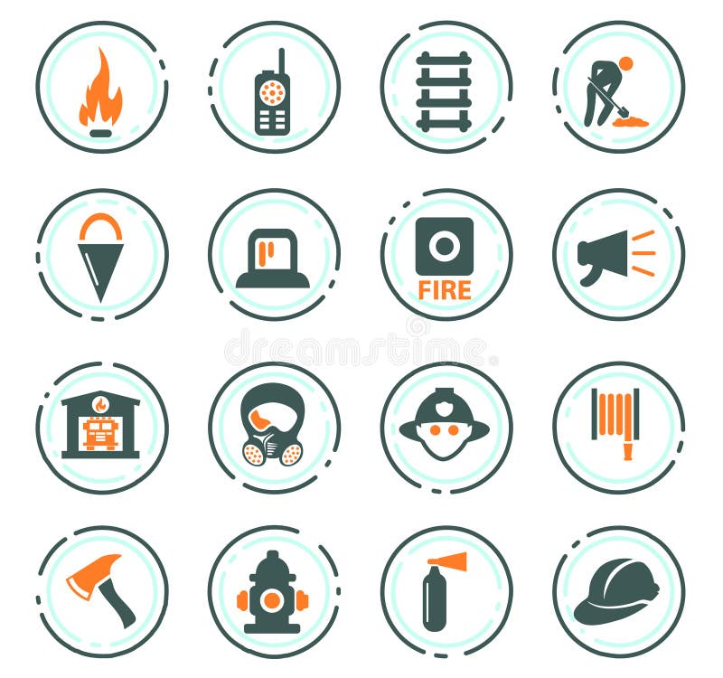 Icons set firefighter stock vector. Illustration of danger - 84157614