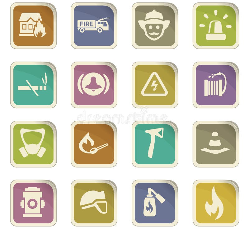 Fire brigade icons set stock illustration. Illustration of fireescape ...