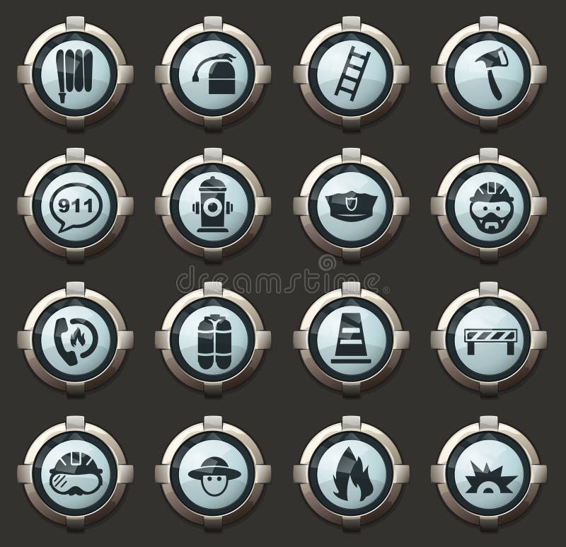 Fire brigade icons set stock illustration. Illustration of warning ...