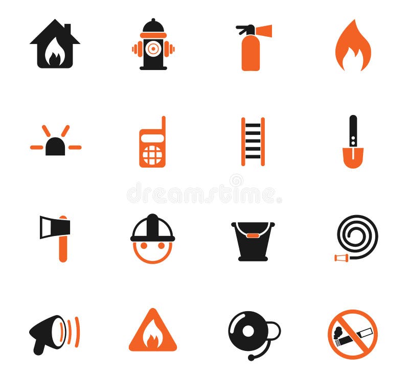 Fire brigade icon set stock vector. Illustration of flame - 123431216