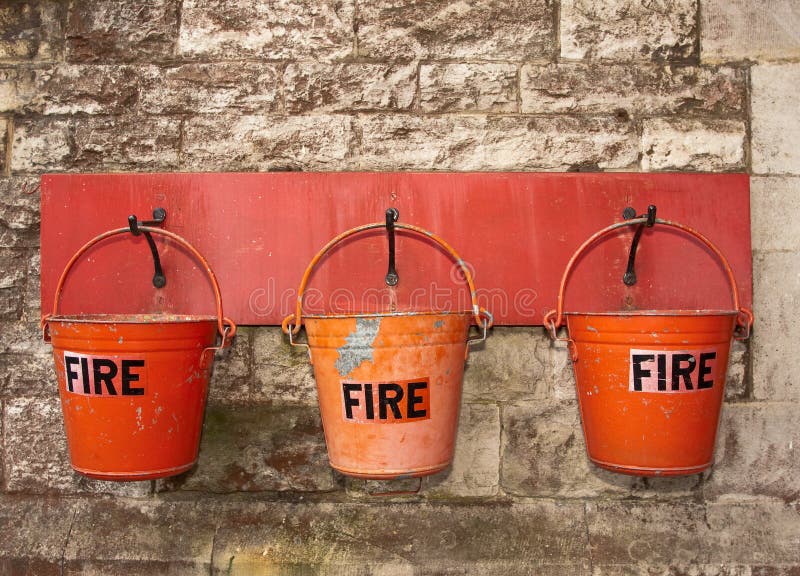 Fire Buckets stock image. Image of emergency, steel, wall - 13131833