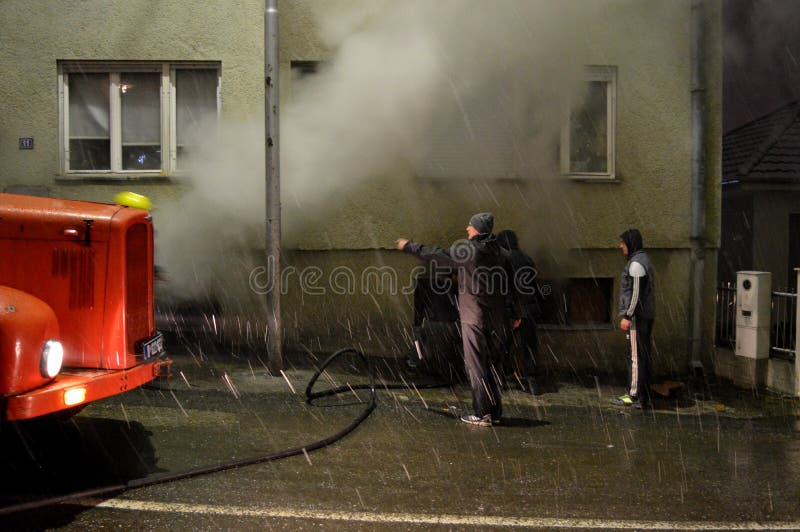 Fire in the building editorial stock photo. Image of people - 108739413