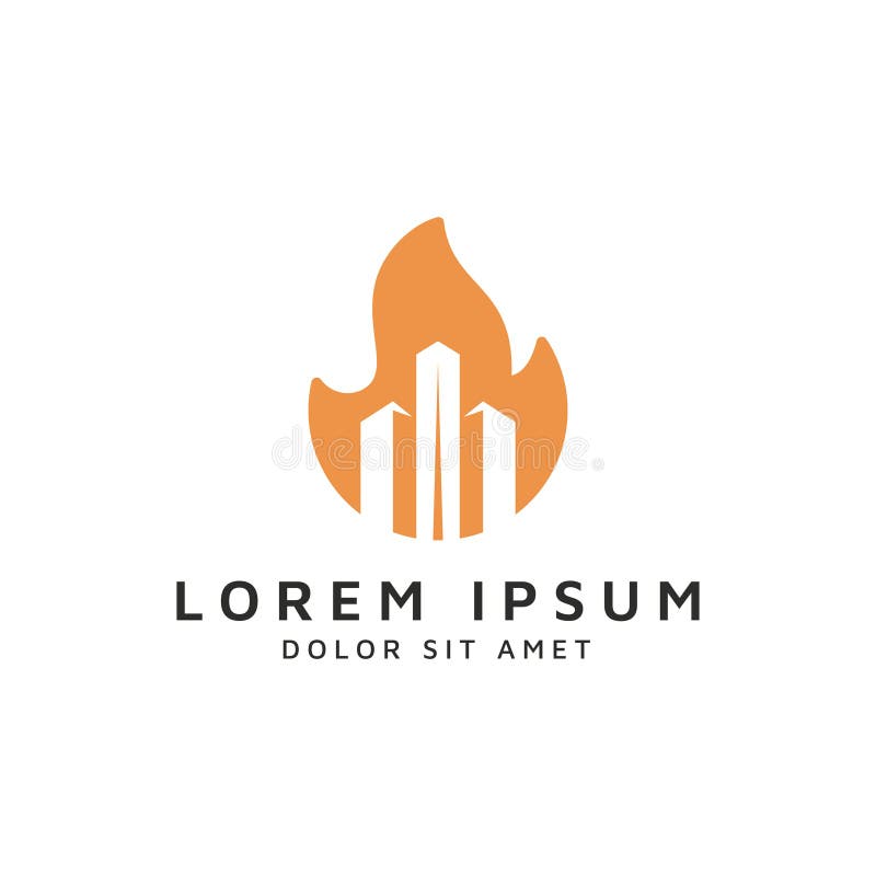 Fire and Building Negative Space Logo Design Stock Vector ...