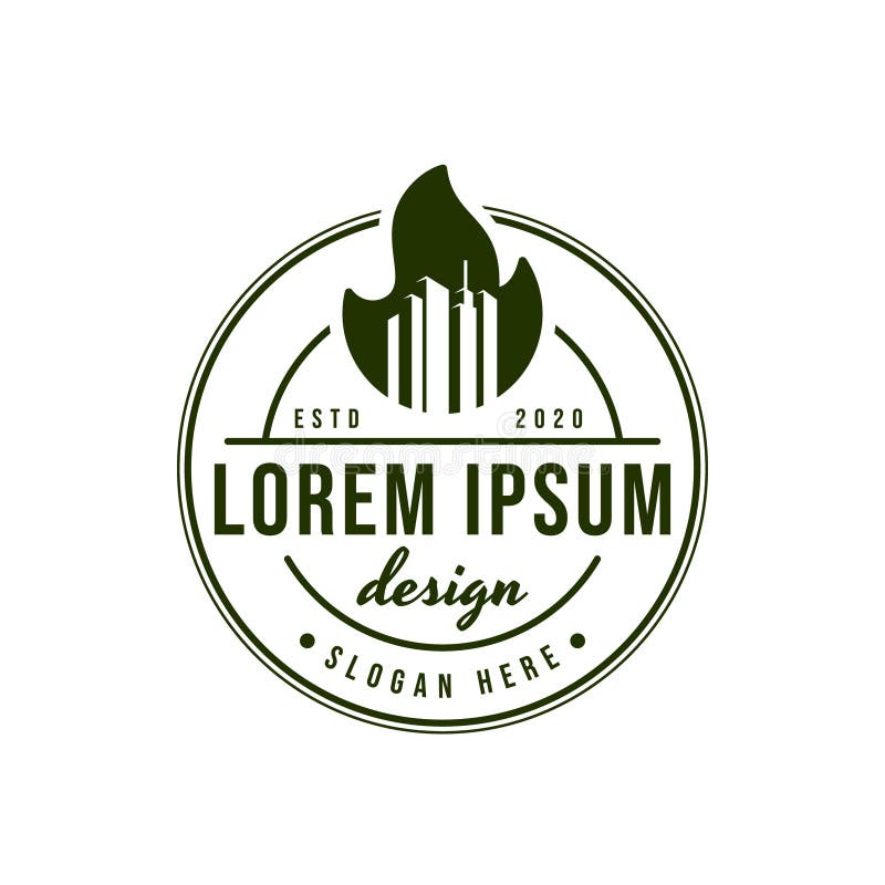 Fire and Building Negative Space Logo Design Stock Vector ...