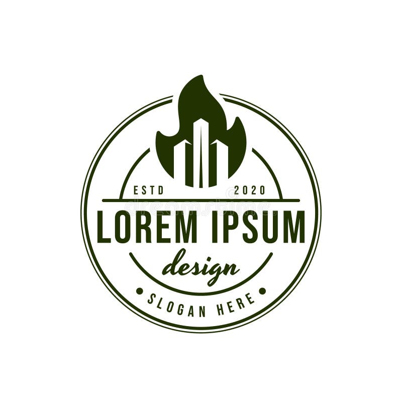 Fire and Building Vintage Logo Design Stock Vector - Illustration of ...