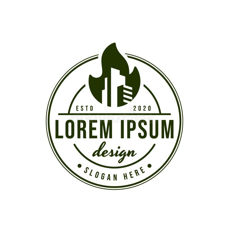 Fire and Building Negative Space Logo Design Stock Vector ...