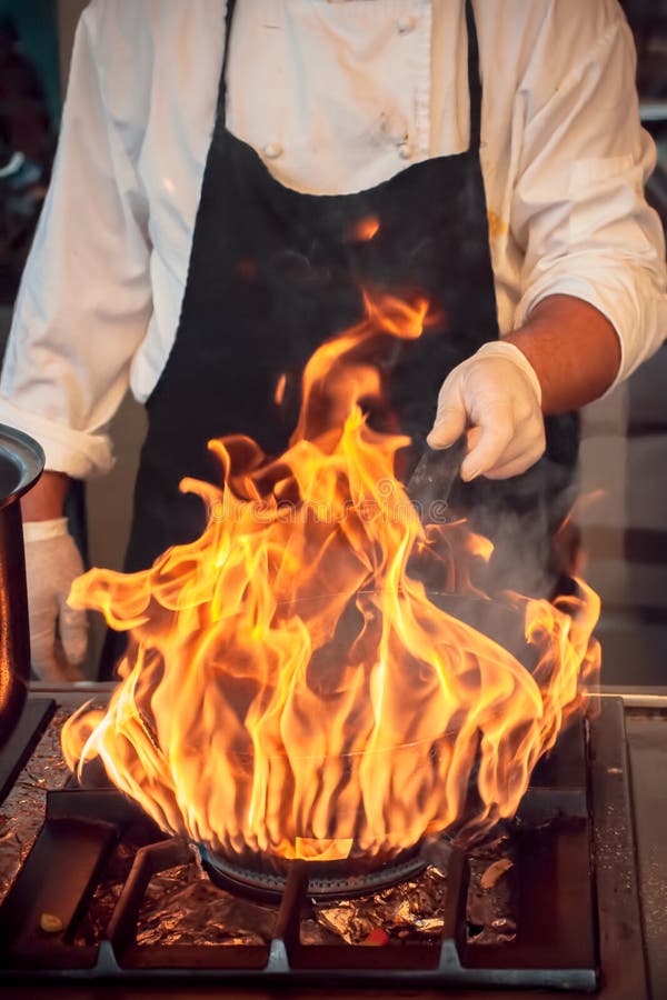 Fire Burn, Cooking on Iron Pan Stock Photo - Image of lifestyle ...