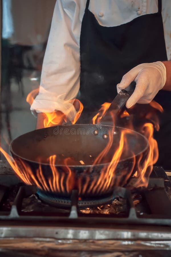 Fire Burn, Cooking on Iron Pan Stock Photo - Image of cook, meal: 85694938
