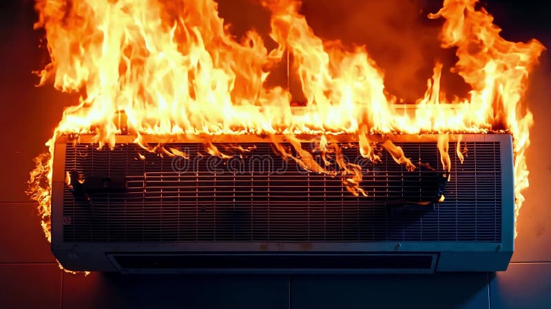 A Burning Air Conditioner on Fire in a Room Stock Footage - Video of ...