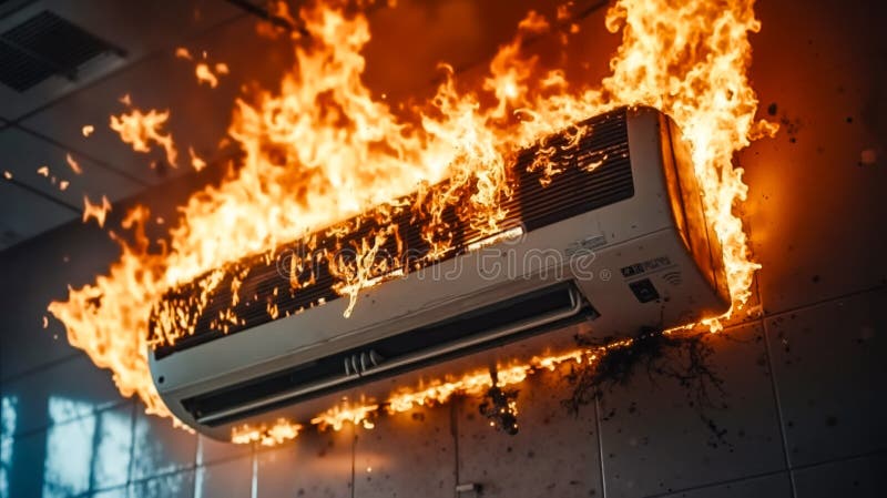 A Fire is Burning an Air Conditioner in a Room Stock Image - Image of ...