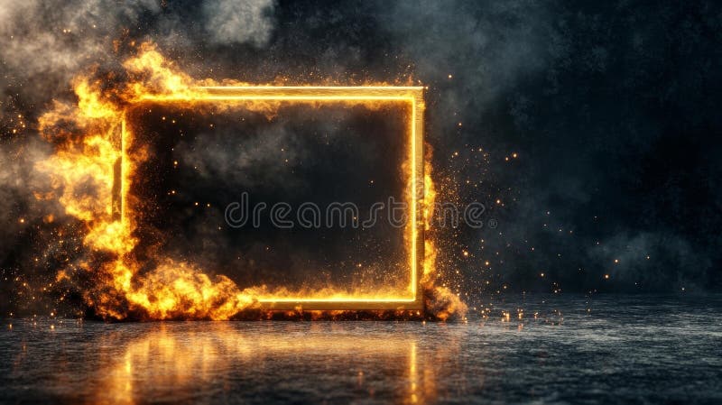 Fire Burning Around a Glowing Square Frame in Dark Space. Generative AI ...