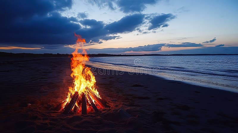 Fire is Burning on a Beach at Sunset Stock Image - Image of outdoors ...