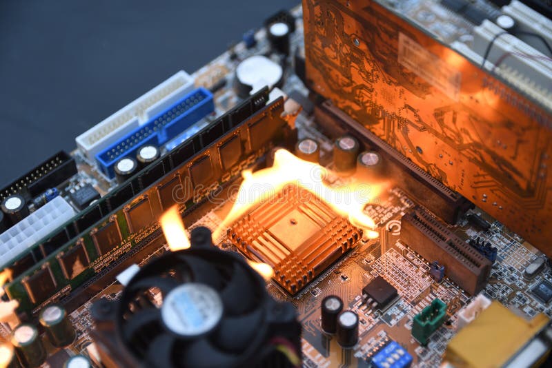 Fire Burning ,blazing Computer Motherboard, Cpu,gpu and Video Card ...